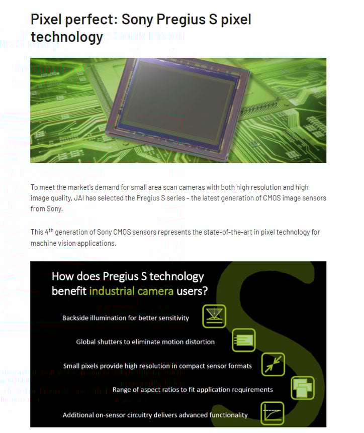 JAI Go-X Series. Small area scan cameras. Latest Pregius sensors.